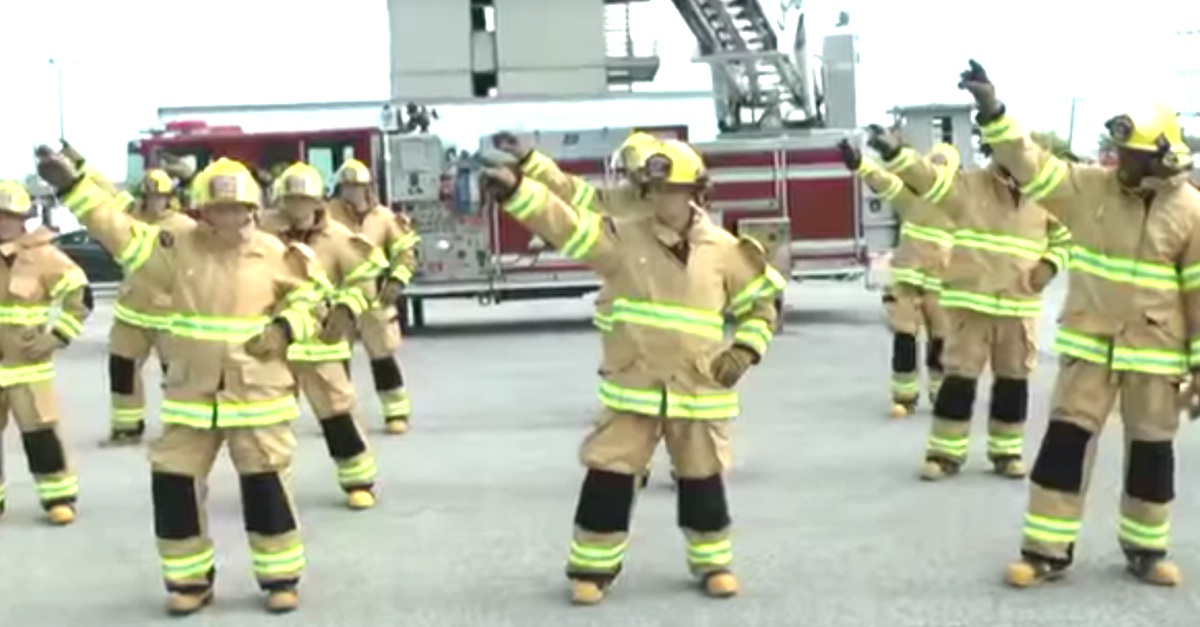 17 Firemen Line Up And Take Their Place. Now Watch When The Disco Music ...