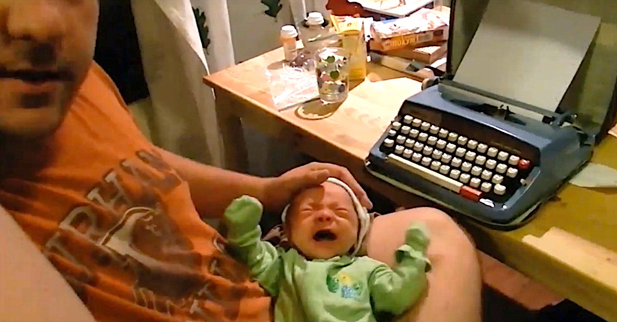 Crying Baby Suddenly Stops When Dad Uses Typewriter
