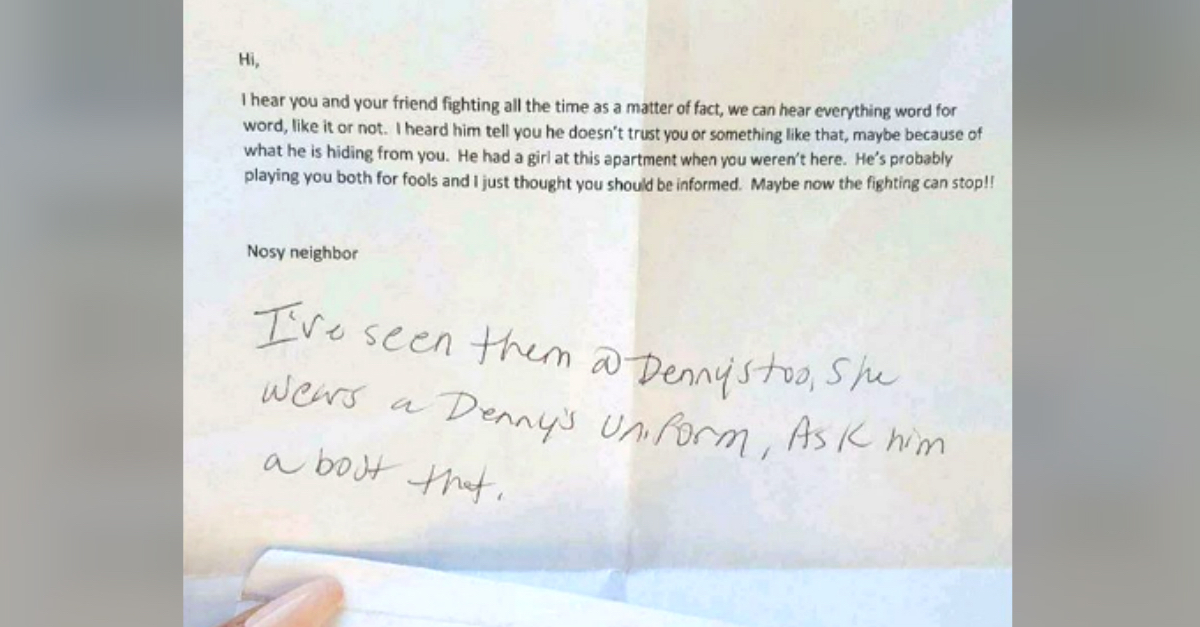 Neighbor Notices Cheating Boyfriend, Then Sticks A Note On Her Front Door