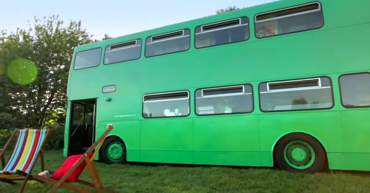 A Giant Green Bus Is Parked In The Grass, But Wait Til You See The ...