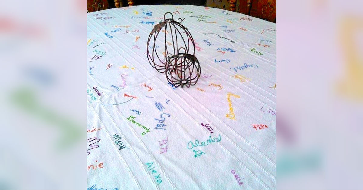Grandma Asks Kids To Write On Her Tablecloth, 16 Years Later It's A ...