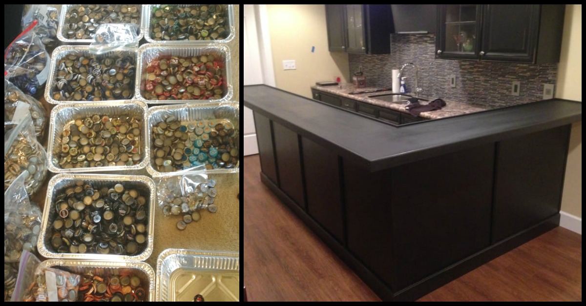 Man Transforms 5-Year-Old Bottle Cap Collection Into Stunning Countertop